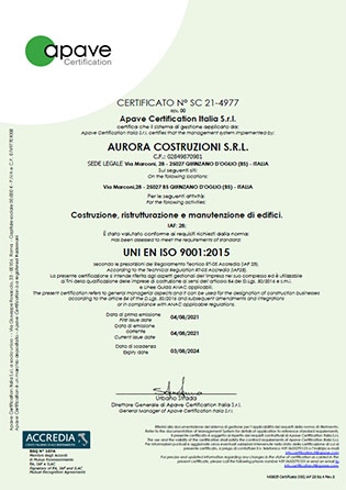 Certificazioni ottenute da Aurora Costruzioni